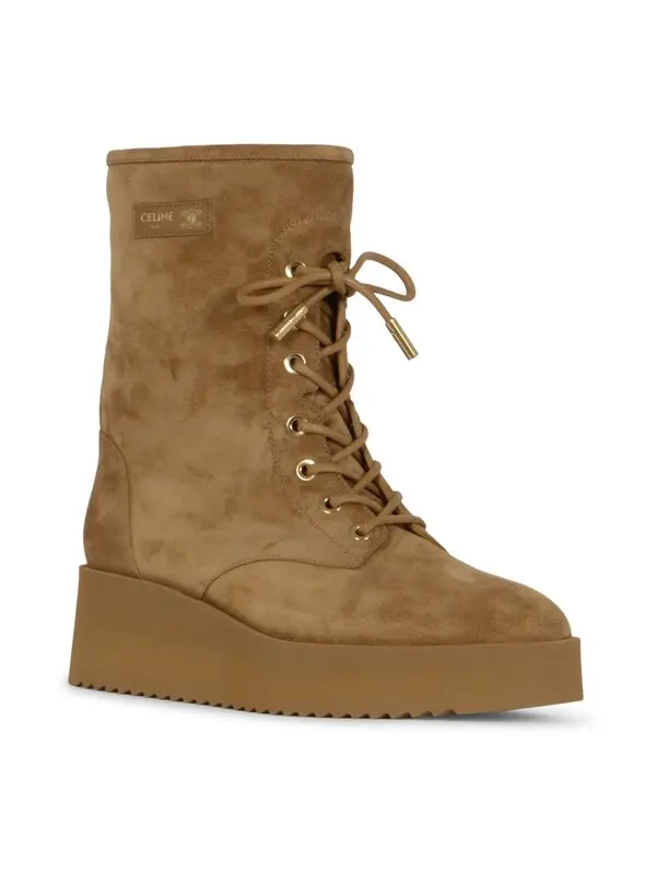 Celine Austin Lace-up Boots In Suede Calfskin And Shearling