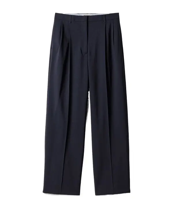 Miu Miu Wide-leg Wool Trousers With Embroidered Logo