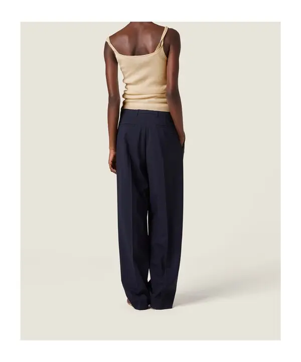Miu Miu Wide-leg Wool Trousers With Embroidered Logo