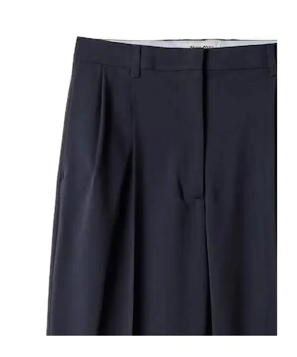 Miu Miu Wide-leg Wool Trousers With Embroidered Logo