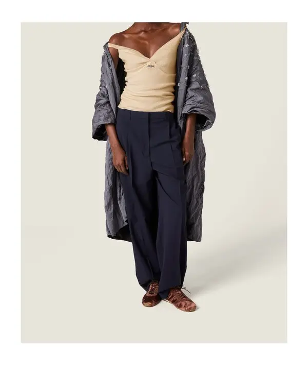 Miu Miu Wide-leg Wool Trousers With Embroidered Logo