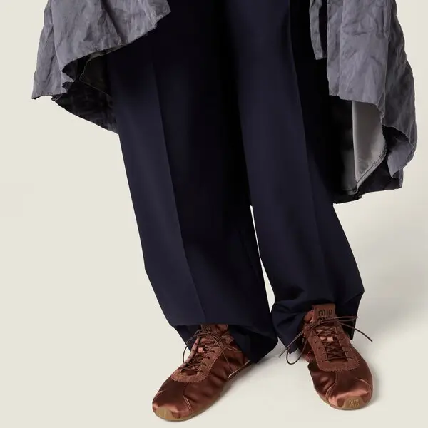 Miu Miu Wide-leg Wool Trousers With Embroidered Logo