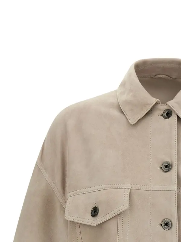 Brunello Cucinelli Long Sleeve Embellished Jacket - Light Gray
