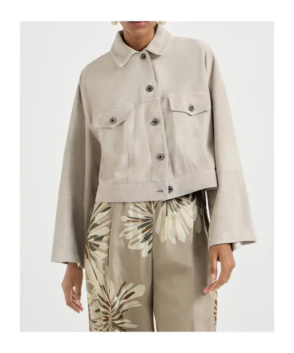 Brunello Cucinelli Long Sleeve Embellished Jacket - Light Gray