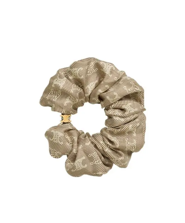 Celine Triomphe Diagonale Scrunchy In Silk And Brass - Beige/gold
