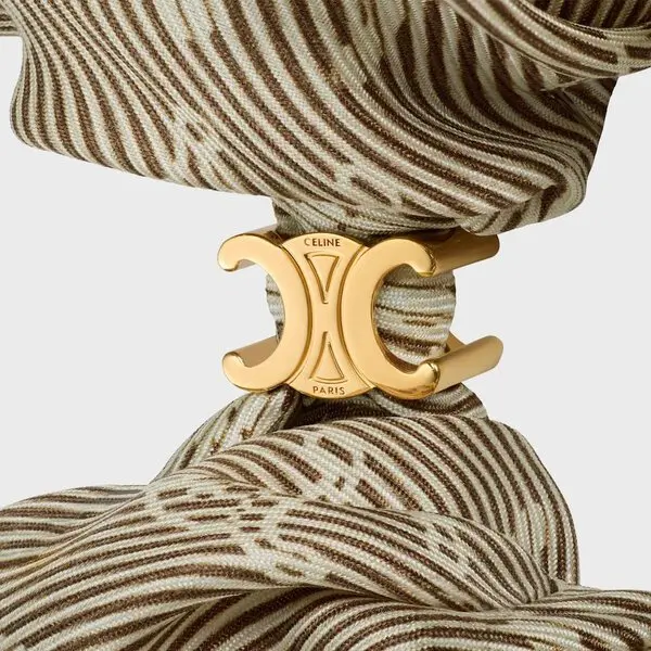 Celine Triomphe Diagonale Scrunchy In Silk And Brass - Beige/gold