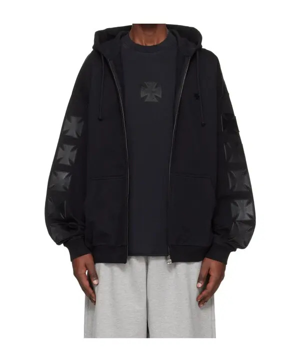 Vetements Leather Biker Cross Zip-up Hoodie - Black