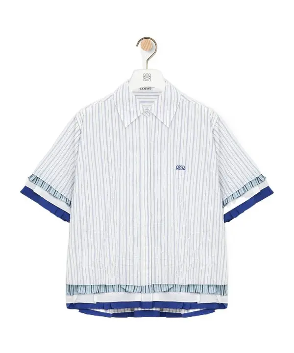 Loewe Striped Short-sleeve Shirt With Double L Embroidery - White