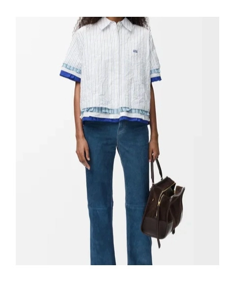 Loewe Striped Short-sleeve Shirt With Double L Embroidery