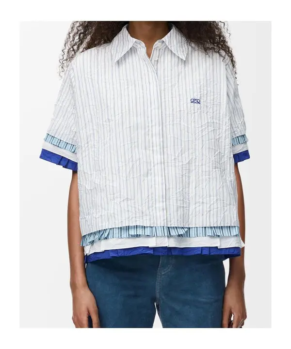 Loewe Striped Short-sleeve Shirt With Double L Embroidery