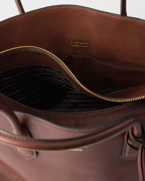 Prada Large Leather Tote Bag - Cocoa