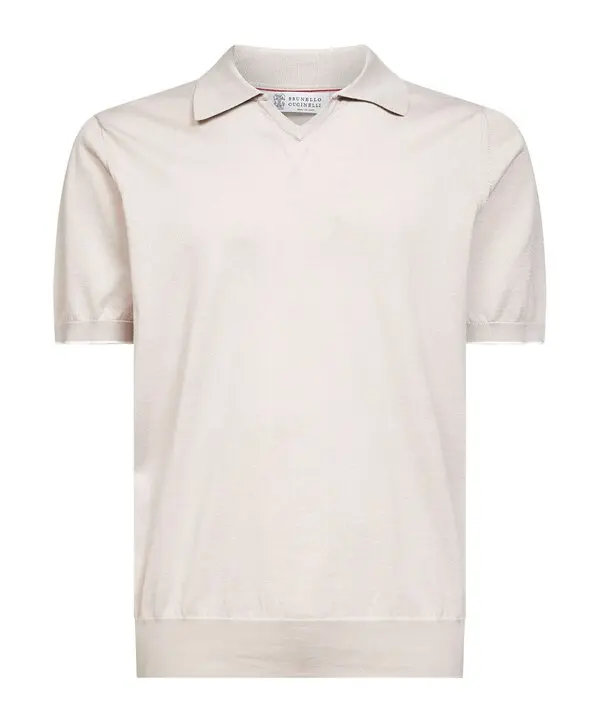 Brunello Cucinelli Short Sleeved Ribbed Polo Shirt - Beige