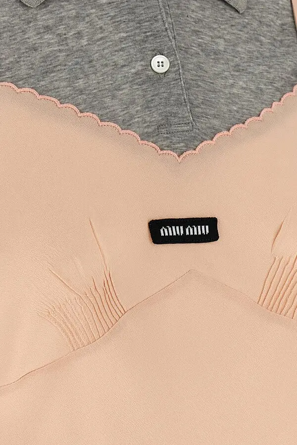 Miu Miu Marocain Crepe Top - Peach/gray