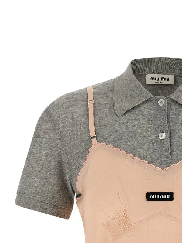 Miu Miu Marocain Crepe Top - Peach/gray