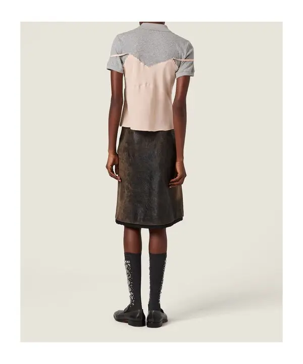 Miu Miu Marocain Crepe Top - Peach/gray