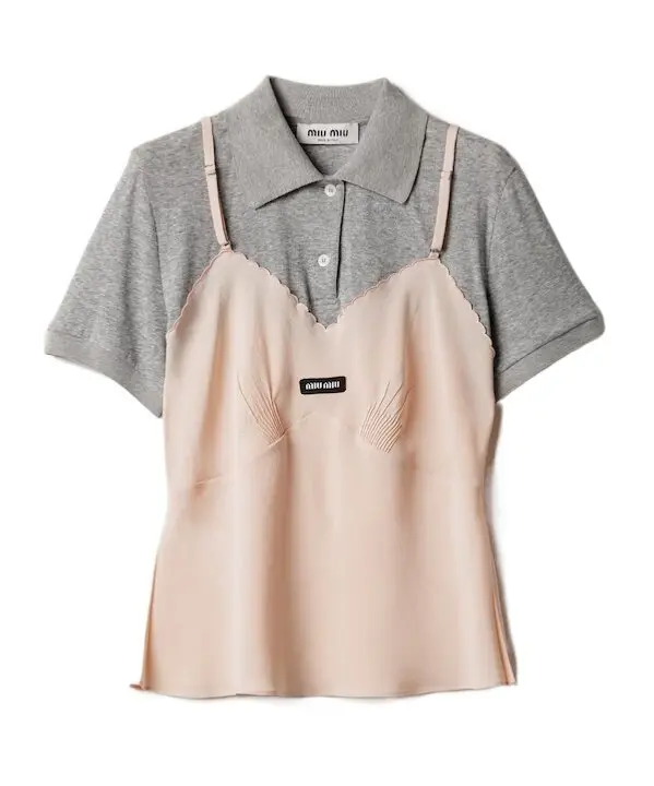 Miu Miu Marocain Crepe Top - Peach/grey