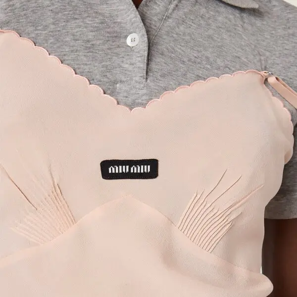 Miu Miu Marocain Crepe Top - Peach/grey