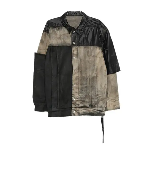 Rick Owens Collared Long-sleeved Patchwork Casual Jacket - Black