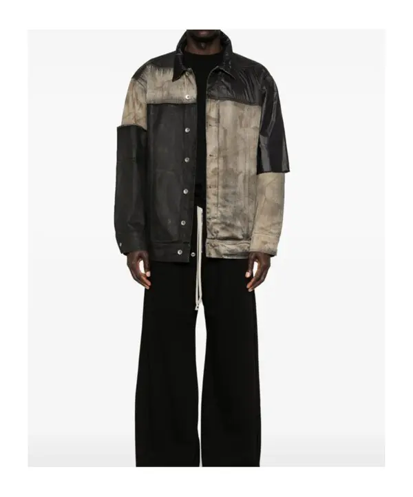 Rick Owens Collared Long-sleeved Patchwork Casual Jacket - Black