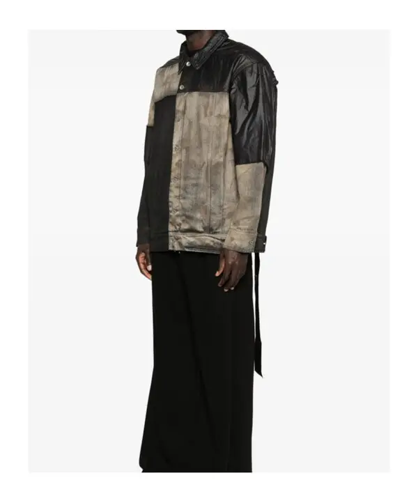 Rick Owens Collared Long-sleeved Patchwork Casual Jacket - Black