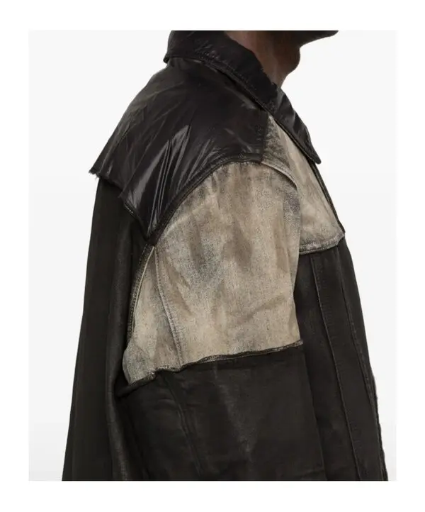 Rick Owens Collared Long-sleeved Patchwork Casual Jacket - Black