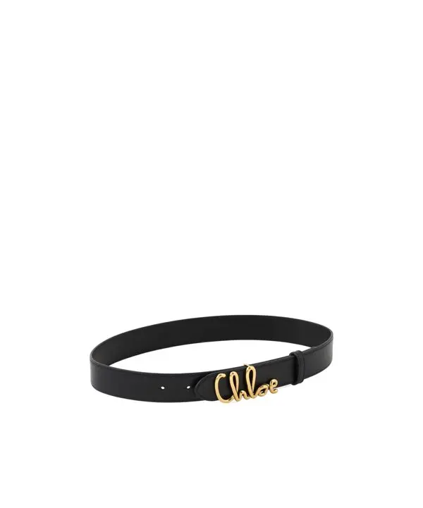 Chloé Leather Belt With Logo Plaque - Black