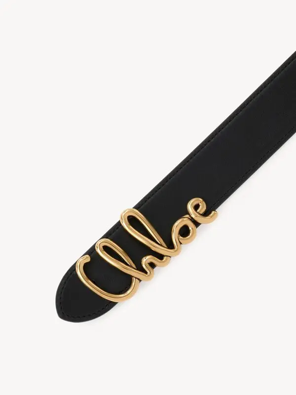 Chloé Leather Belt With Logo Plaque - Black