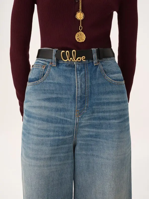 Chloé Leather Belt With Logo Plaque - Black