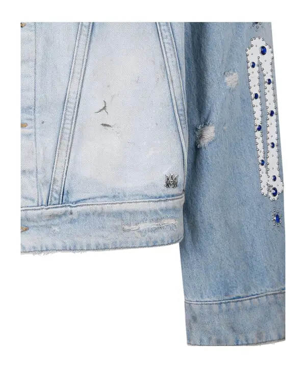 Amiri Studded Distressed Denim Jacket - Gray