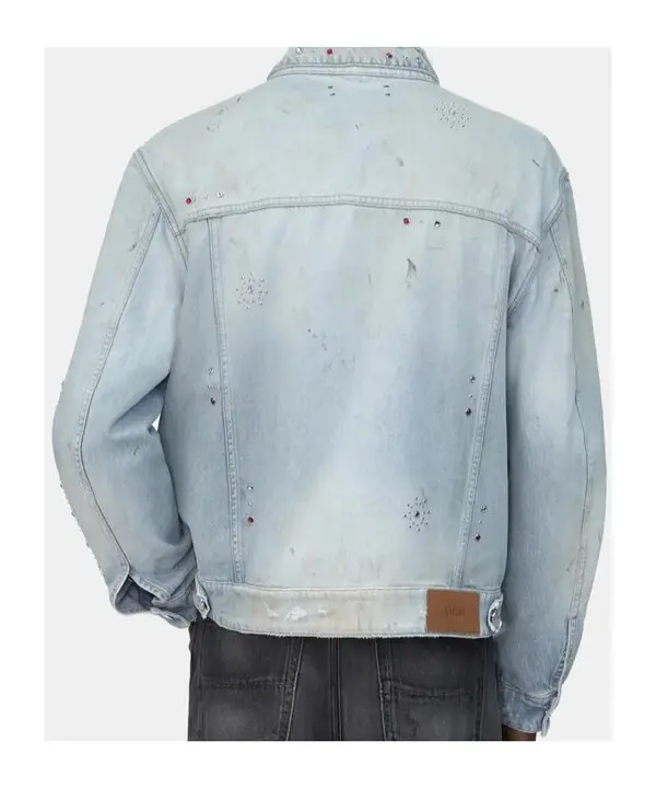 Amiri Studded Distressed Denim Jacket - Gray