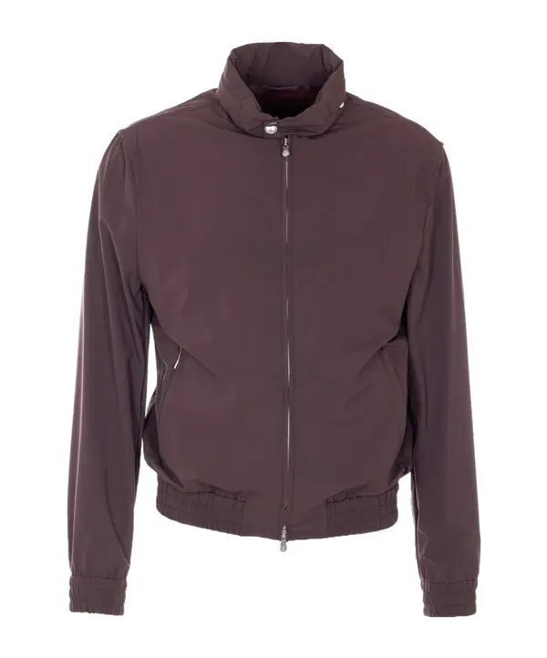 Brunello Cucinelli Zip-up Bomber Jacket With Stand Collar - Brown