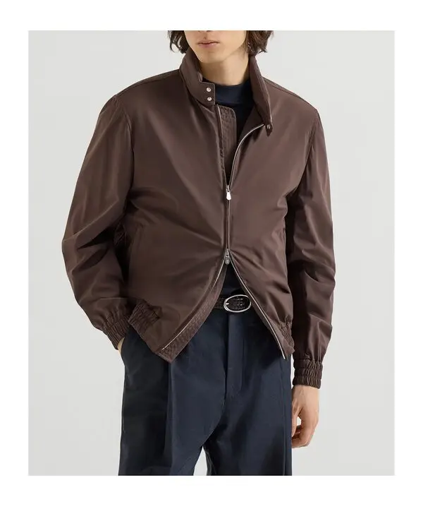 Brunello Cucinelli Zip-up Bomber Jacket With Stand Collar - Brown