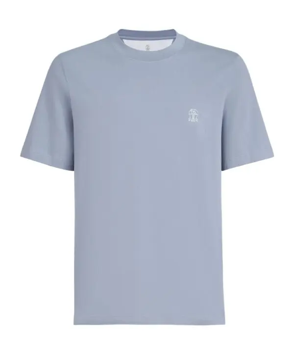 Brunello Cucinelli Logo Printed Crewneck T-shirt - Blue