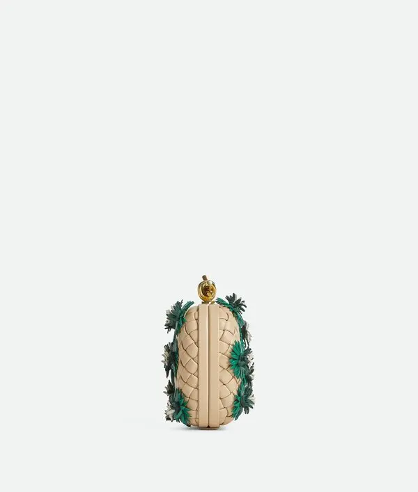 Bottega Veneta Intreccio Woven Clutch With Floral Embellishments - Nude