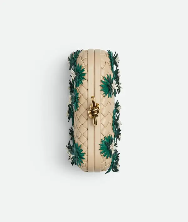 Bottega Veneta Intreccio Woven Clutch With Floral Embellishments - Nude