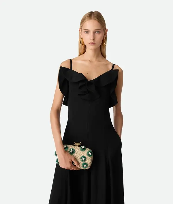 Bottega Veneta Intreccio Woven Clutch With Floral Embellishments - Nude