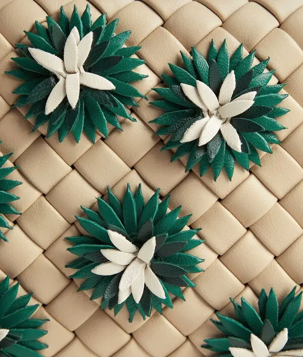 Bottega Veneta Intreccio Woven Clutch With Floral Embellishments - Nude