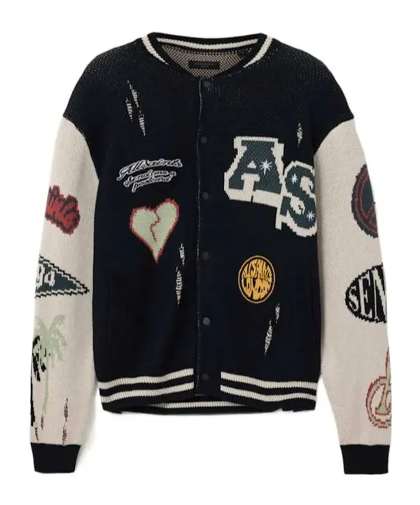 ALLSAINTS Chase Jacquard Knit Cardigan - Black/off-white
