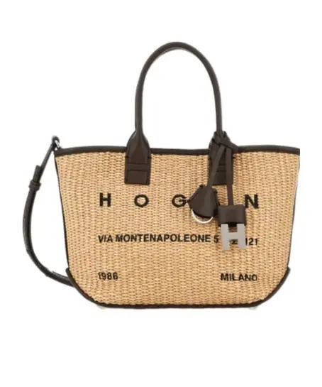 Hogan Script Mini Shopping Bag - Brown, Ivory.