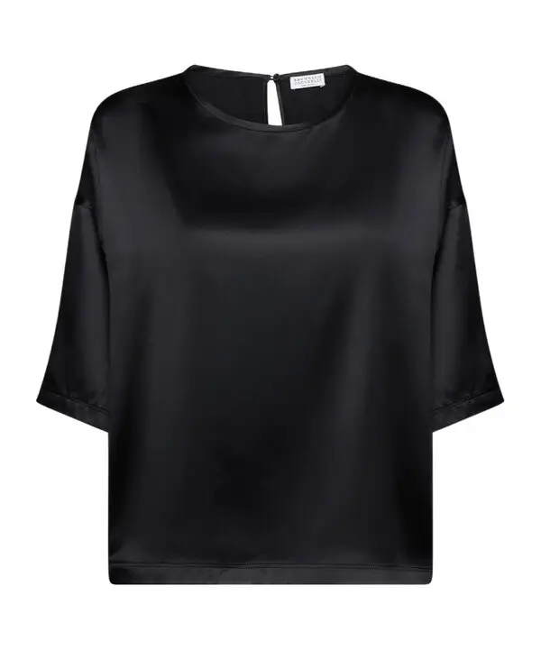 Brunello Cucinelli Keyhole Crewneck Top - Black