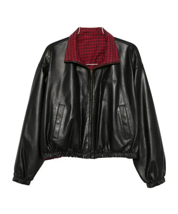 Balenciaga Reversible Zip-up Leather Jacket With Checked Wool Lining - Black