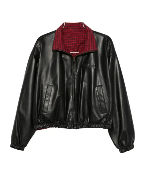 Balenciaga Reversible Zip-up Leather Jacket With Checked Wool Lining - Black