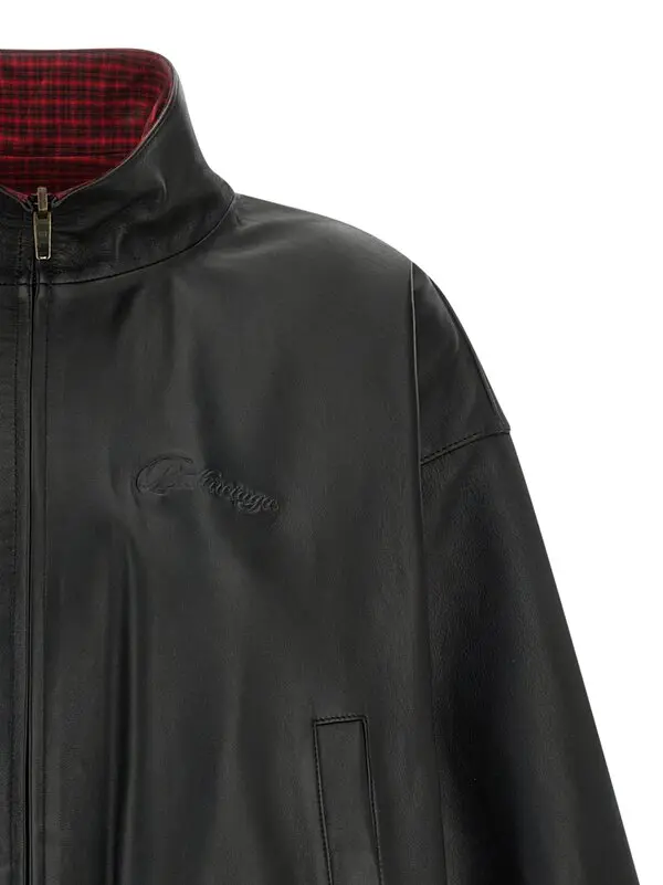 Balenciaga Reversible Zip-up Leather Jacket With Checked Wool Lining