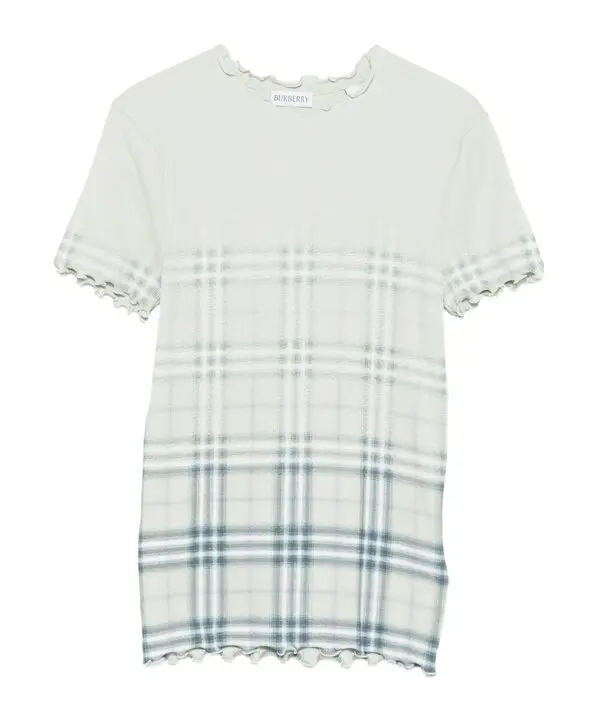 Burberry Checkered Knit T-shirt With Ruffle Trim - White