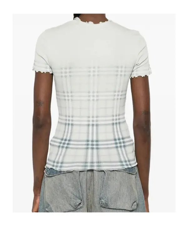 Burberry Checkered Knit T-shirt With Ruffle Trim - White