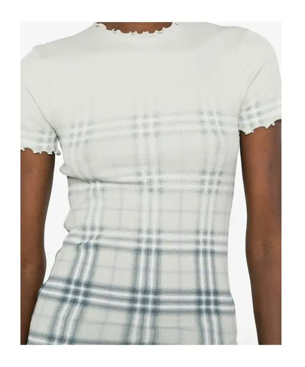 Burberry Checkered Knit T-shirt With Ruffle Trim - White