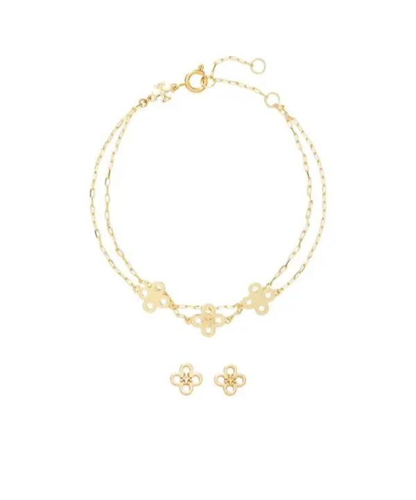 Tory Burch Clover-logo Earrings And Bracelet Set - Tory Gold