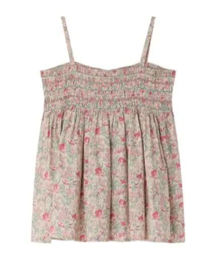 Bonpoint Apolline Smocked And Hand-embroidered Strappy Blouse - Raspberry Flowers