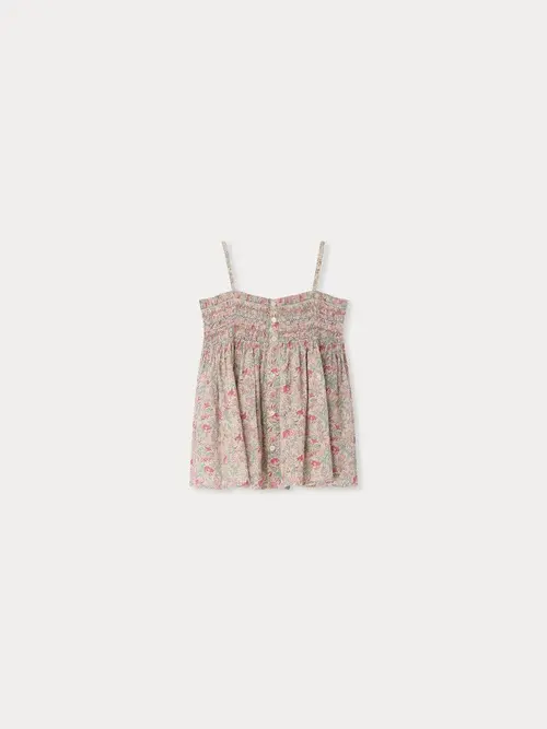 Bonpoint Apolline Smocked And Hand-embroidered Strappy Blouse - Raspberry Flowers