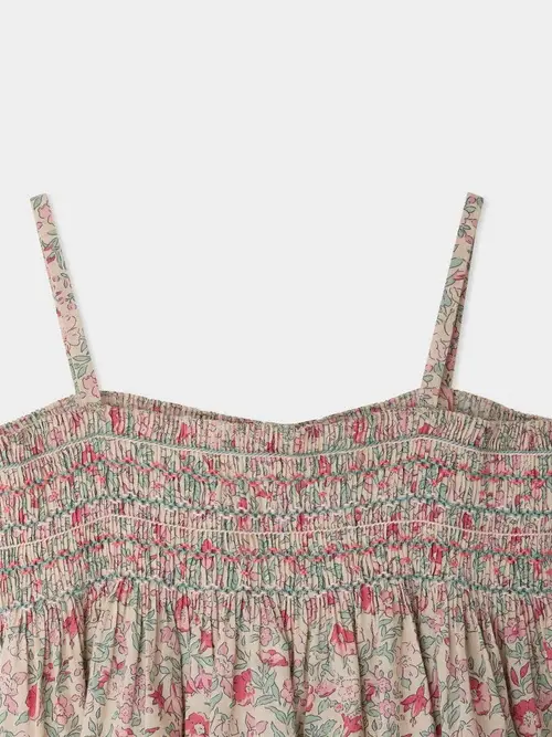 Bonpoint Apolline Smocked And Hand-embroidered Strappy Blouse - Raspberry Flowers
